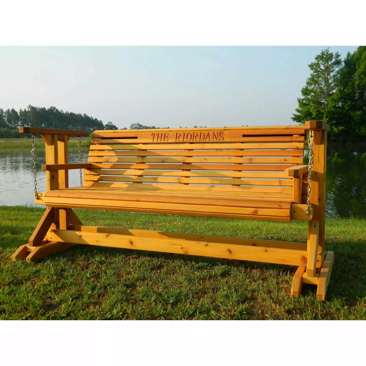 6ft Cedar Rollback Chain Glider Swing Oversized, Engraved Letters Opti ...