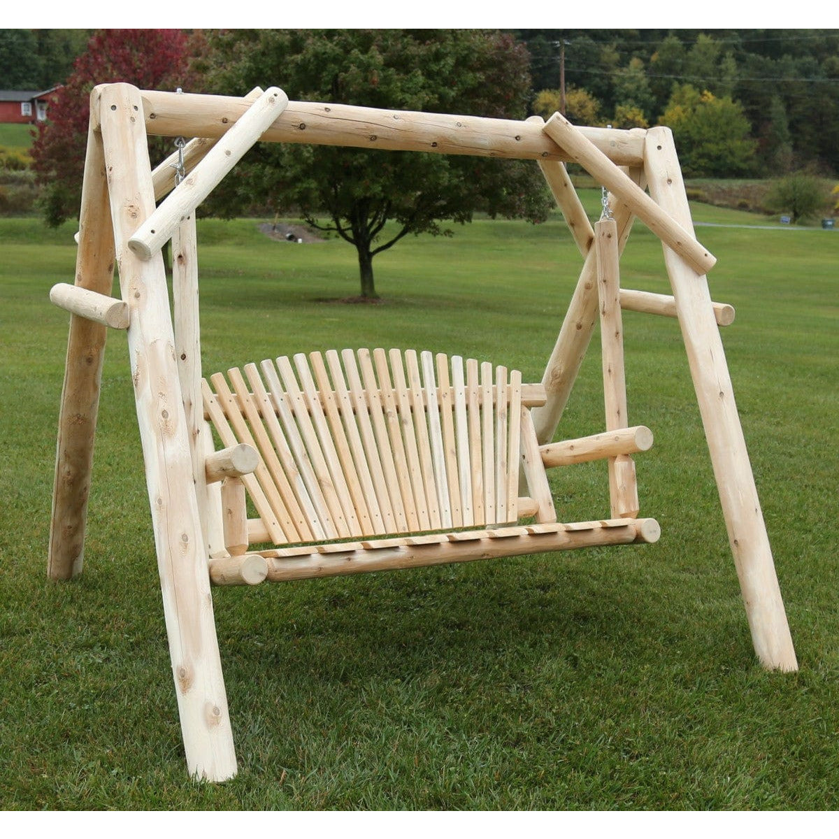 White Cedar Log Rustic Porch Swing with A- Frame 2 Sizes – Float In Air
