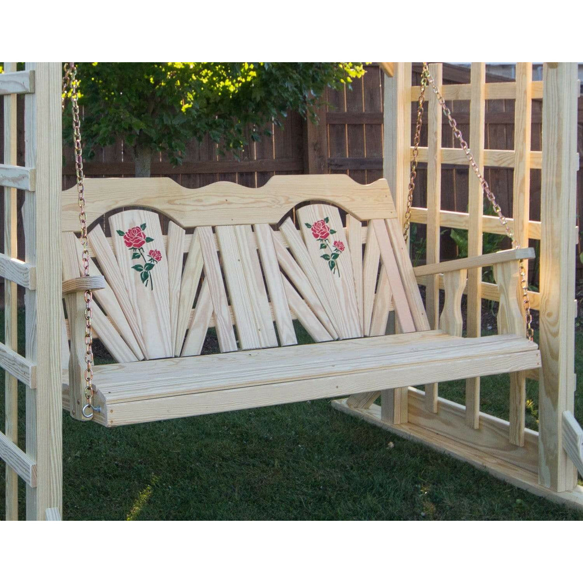 53" Treated Pine Fanback Swing with Rose Design – Float In Air